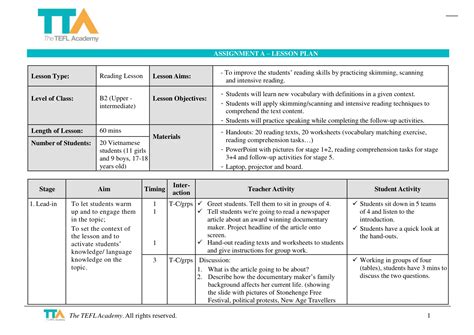 Tefl Academy Assignment A Lesson Plan Template Writing Tefl