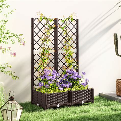 Outsunny Raised Garden Bed With Trellis Plastic Raised Flower Bed With