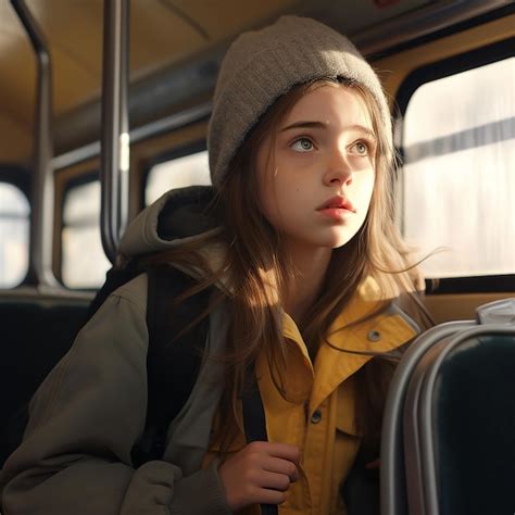 Premium Photo 3d Rendered Portrait Of A Young Girl In School Bus