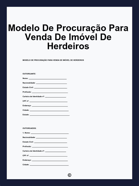 Modelo De Procuração Para Venda De Imóvel De Herdeiros