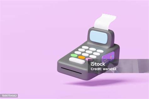 3d 지불 기계 또는 Pos 단말기는 신용 카드 전자 청구서 지불 송장 또는 종이 수표 영수증이 분홍색 배경에 격리되어 있습니다 3d 렌더링 그림 클리핑 경로 3차원 형태에