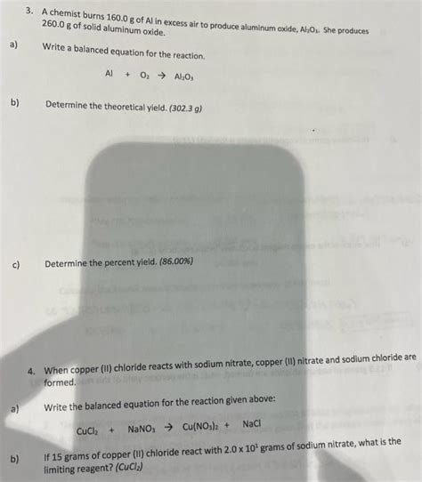 Solved Limiting Reagents And Percent Yield 1 1 000×103