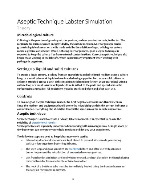 Labster Aseptic Technique Simulation Aseptic Technique Labster