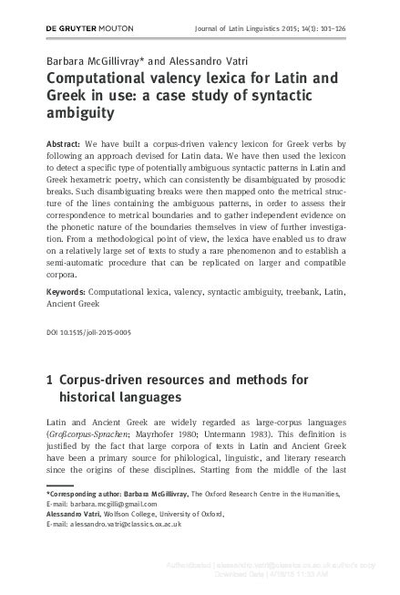 pdf computational valency lexica for latin and greek in use a case