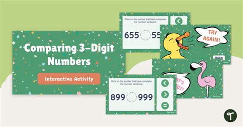 Comparing 3 Digit Numbers Self Checking Interactive Activity Teach Starter