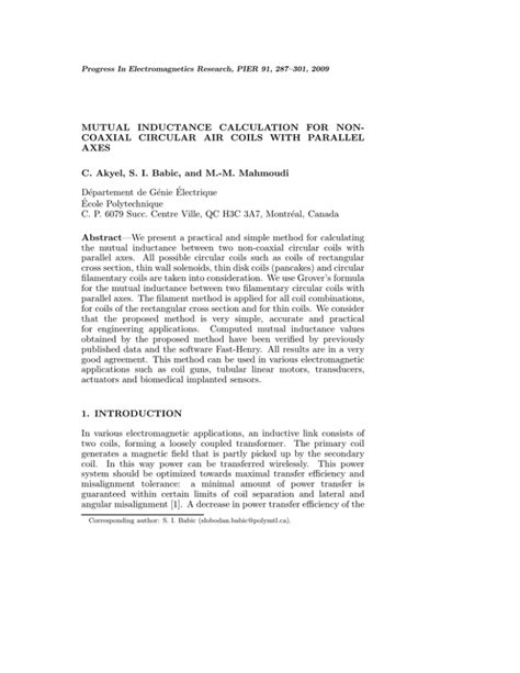 Mutual Inductance Calculation For Non