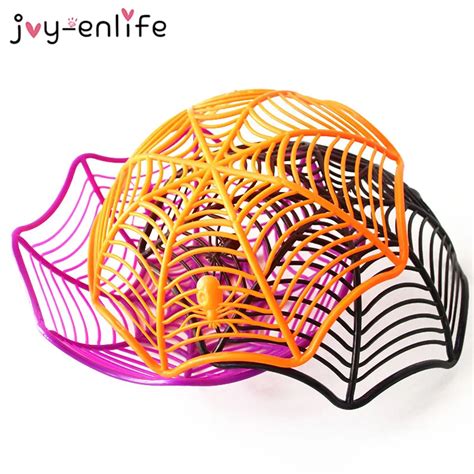 블랙 오렌지 퍼플 플라스틱 스파이더웹 과일 캔디 그릇 바구니 플레이트 참신한 장난감 할로윈 파티 바 클럽 장식 소품