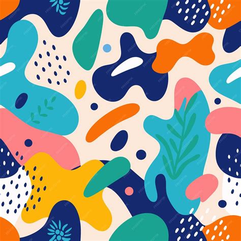 Premium Vector Abstract Seamless Pattern With Colorful Shapes Dots And Floral Elements