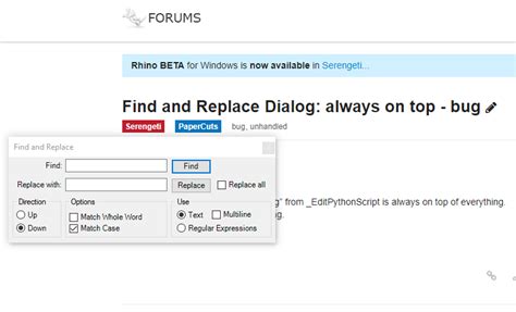 Find And Replace Dialog Always On Top Bug PaperCuts McNeel Forum