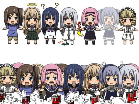 Safebooru 6girls Asymmetrical Hair Barefoot Black Border Blonde