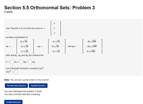 Solved Section 5 5 Orthonormal Sets Problem 3 1 Point Use