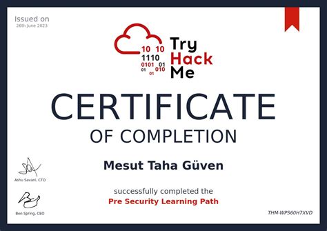Tryhackme Pre Security Learning Path Certificate On 26th June 2023