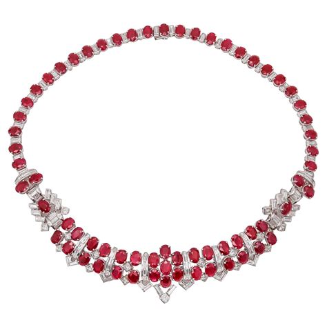Classic Cocktail Necklace In 18kt White Gold With 6976 Cts In Rubies