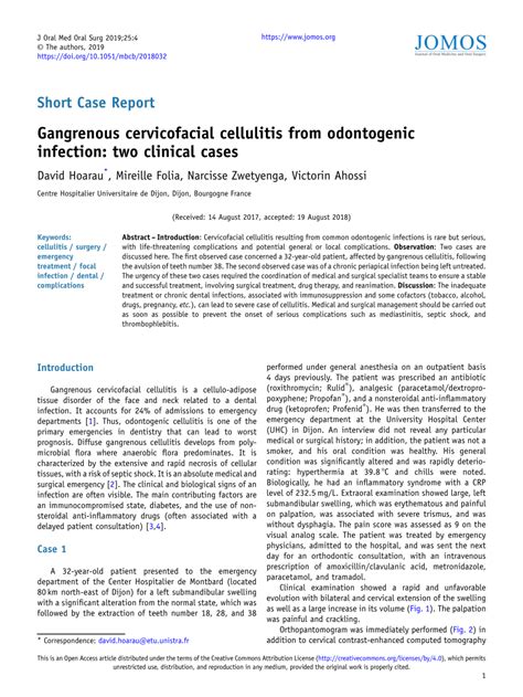 Pdf Gangrenous Cervicofacial Cellulitis From Odontogenic Infection