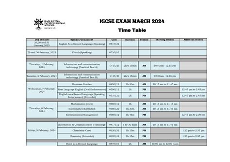 igcse march 23 time table final day and date syllabus component