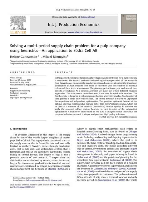 Pdf Solving A Multi Period Supply Chain Problem For A Pulp Company
