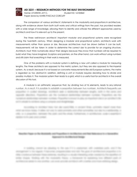 SOLUTION A Summary On The Modularity And Proportions In Architecture And Their Relevance To A