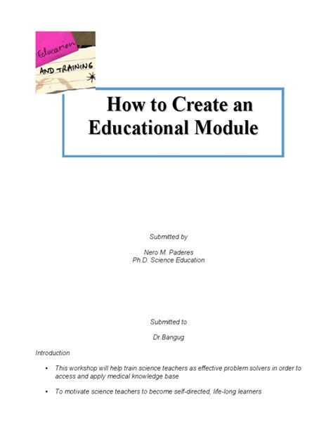 How To Create An Educational Module Pdf Biology Life
