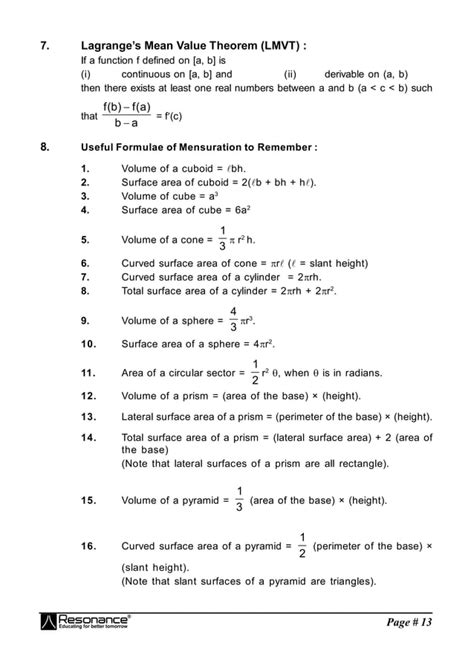Maths Jee Formulas Pdf