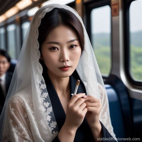 Defiant Solitude A Japanese Woman On A Train Stable Diffusion Online