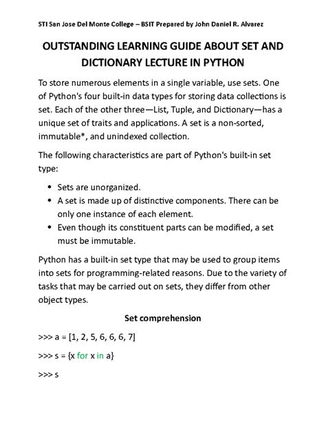 Outstanding Learning Guide About Set And Dictionary Lecture In Python