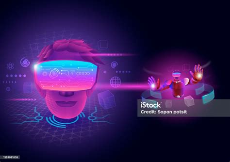 메타버스 기술 개념 남자의 머리는 Vr 가상 현실 고글을 사용합니다 메타버스에 대한 스톡 벡터 아트 및 기타 이미지 메타버스 연결 3차원 형태 Istock