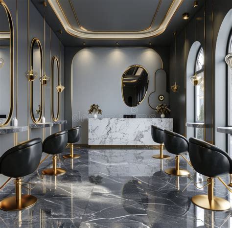 Luxury Hair Salon Interior With Black And White Design Featuring Gold