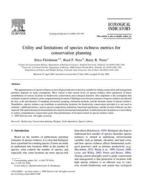 Pdf The Utility And Limitations Of Species Richness Metrics In Conservation