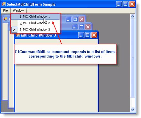 CommandMdiList Command ComponentOne Menus And Toolbars For WinForms