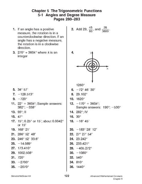 Chapter 5 Pre Calculus Work Glencoemcgraw Hill 122 Advanced