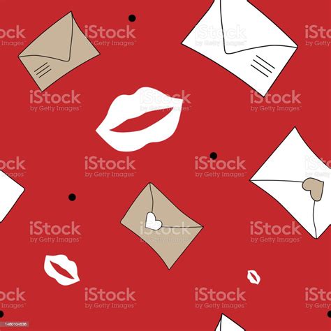 벡터 그림입니다 손으로 그린 봉투와 입술 점이 있는 매끄러운 패턴 발렌타인 데이 생일 여성의 날 및 웨딩 디자인에 대 한 만화 배경 엽서 초대장 포장 가리기에 대한 스톡