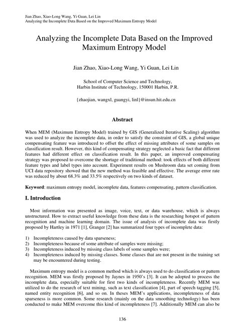Pdf Analyzing The Incomplete Data Based On The Improved Maximum Entropy Model