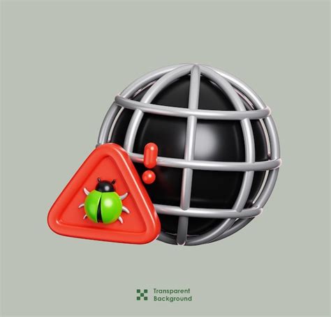 Premium Psd Web Browser With Virus Bug On Alert Warning Sign Isolated