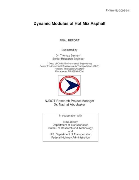 pdf dynamic modulus of hot mix asphalt · for the upcoming design