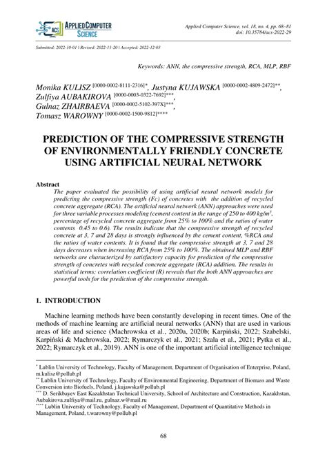 (PDF) PREDICTION OF THE COMPRESSIVE STRENGTH OF ENVIRONMENTALLY FRIENDLY CONCRETE USING ...