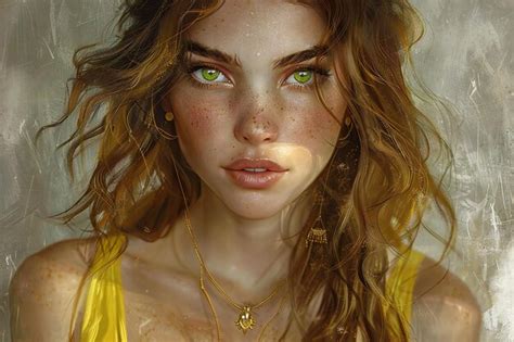 Premium Photo Beautiful Woman With Green Eyes And Freckles Digital