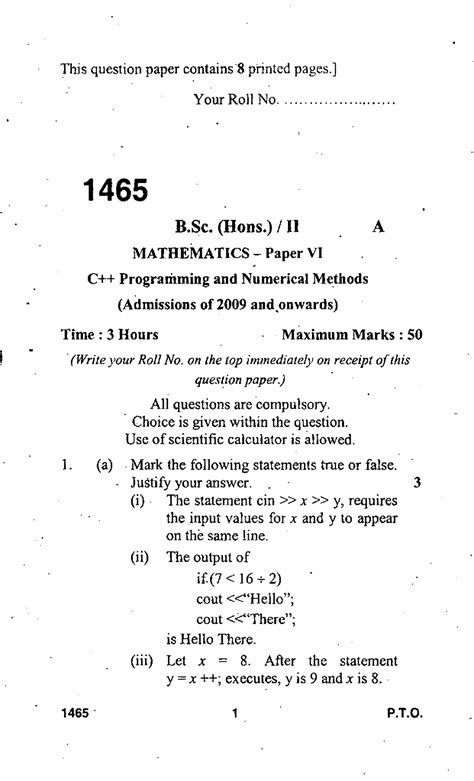 b sc hons ii mathematics paper vi c programming and numerical