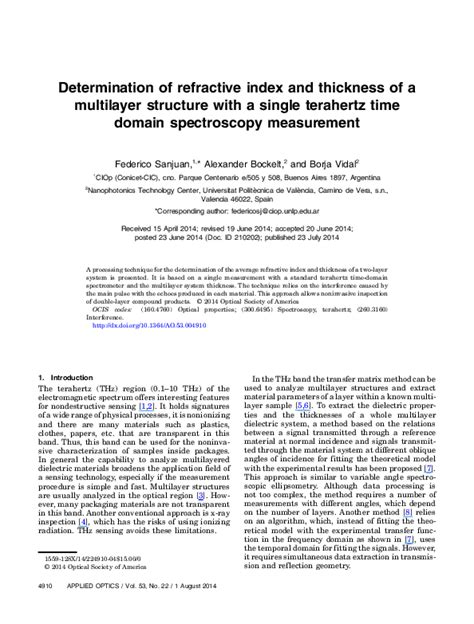 Pdf Determination Of Refractive Index And Thickness Of A Multilayer Structure With A Single