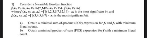 Solved 1 Consider A 6 Variable Boolean Function Fx1 X2