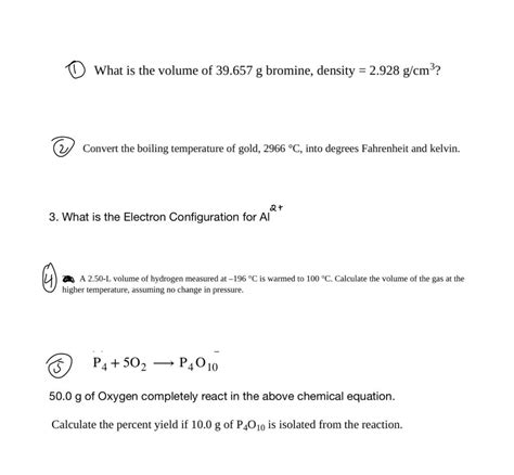 Solved 1 What Is The Volume Of 39657 G Bromine Density