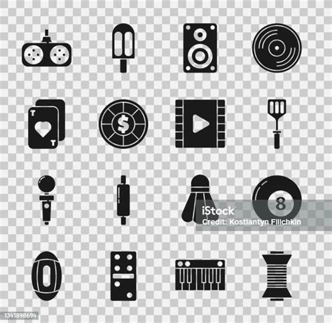 스풀에 바느질 스레드를 설정 당구 스누커 공 스파툴라 스테레오 스피커 카지노 칩 카드 재생 게임 패드와 비디오 아이콘 벡터 수영장 스포츠 경기장에 대한 스톡 벡터 아트 및