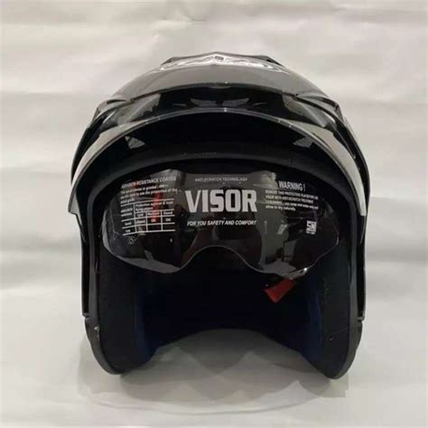 Promo Helm Motor Half Face Jp 7 Sni Dewasa Polos Hitam Glossy Double Visor New Diskon 46 Di