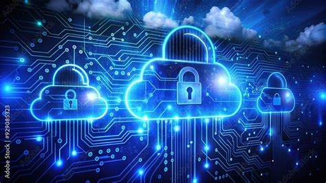 Secure Data Transmission Represented By Glowing Blue Circuits And Locks Floating In A Virtual
