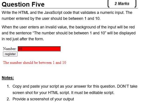 Solved Write The Html And The Javascript Code That Validates