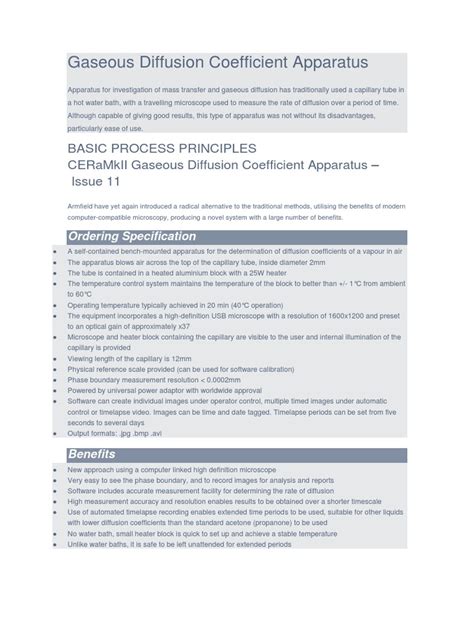Gaseous Diffusion Coefficient Apparatus Pdf Diffusion Liquids
