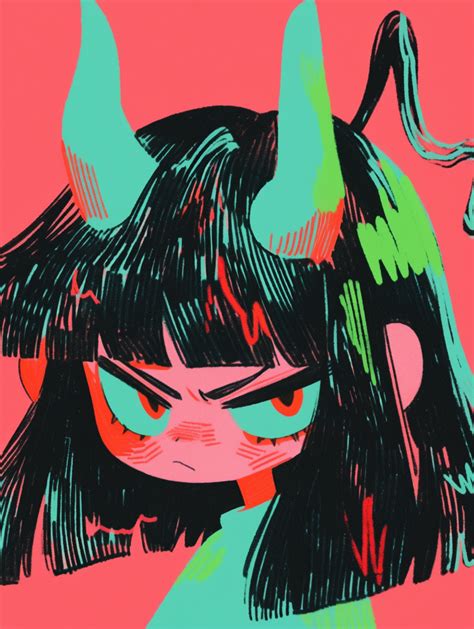 A Drawing Of A Girl With Horns On Her Head Иллюстрации арт Артбуки