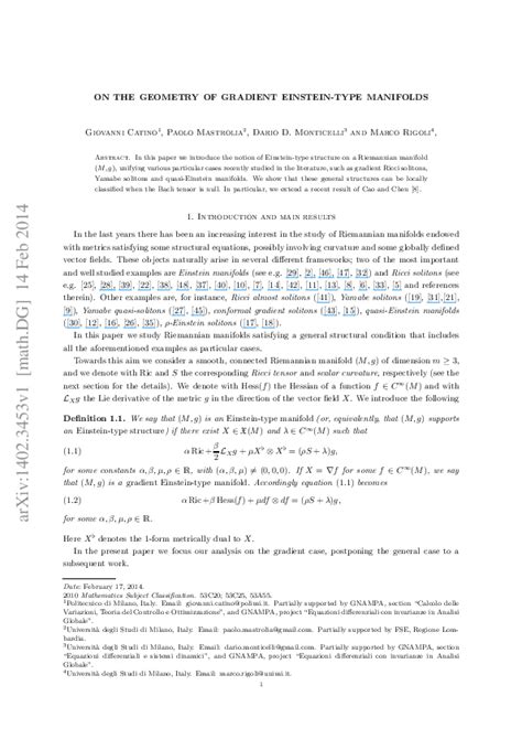 Pdf On The Geometry Of Gradient Einstein Type Manifolds