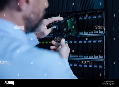 Modern Rack Server Being Put On Its Place Stock Photo Alamy