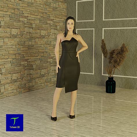 Woman In Strapless Dress Asymmetrical Cut Render By Tohaan3d On Deviantart