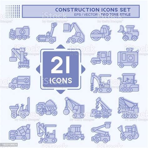 아이콘 세트 건설 차량입니다 건설 기계 기호와 관련이 있습니다 투톤 스타일 심플한 디자인 편집 가능 간단한 그림 개체 그룹에 대한 스톡 벡터 아트 및 기타 이미지 Istock